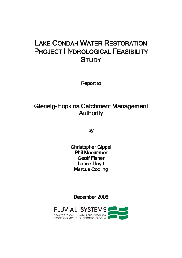 (PDF) Lake Condah Restoration Project Hydrological Feasibility Study ...