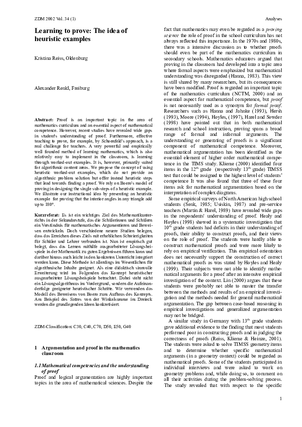 (DOC) Learning to prove: The idea of heuristic examples