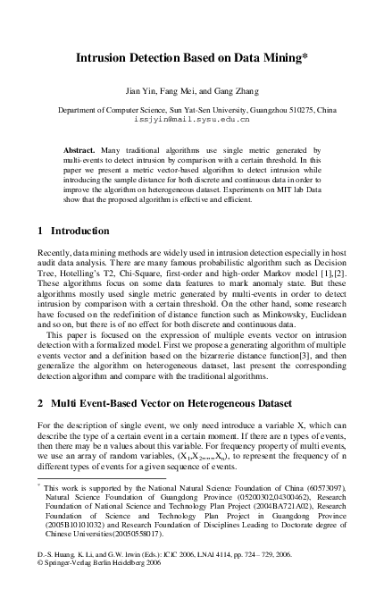 (PDF) Intrusion Detection Based on Data Mining