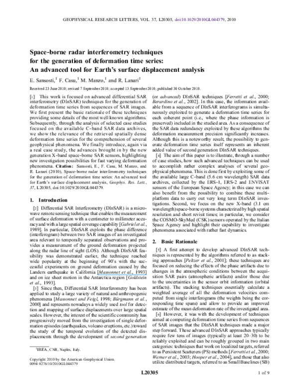Pdf Space‐borne Radar Interferometry Techniques For The Generation Of Deformation Time Series