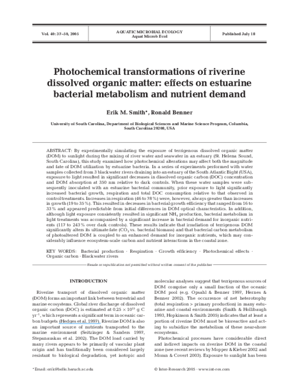 (PDF) Photochemical transformations of riverine dissolved organic matter: effects on estuarine ...