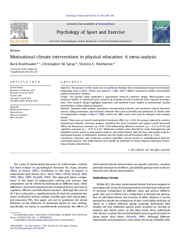 (PDF) Motivational climate interventions in physical education: A meta ...