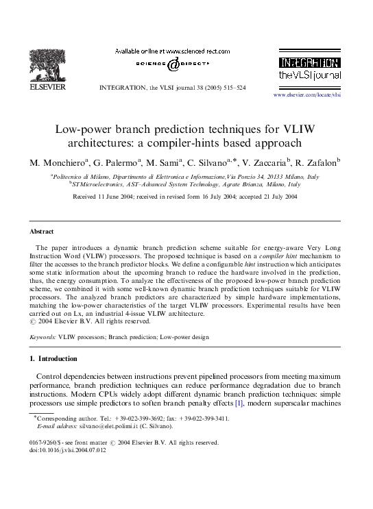 Pdf Low Power Branch Prediction Techniques For Vliw Architectures A Compiler Hints Based Approach
