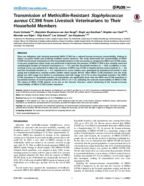 (PDF) Transmission of methicillin-resistant Staphylococcus ...