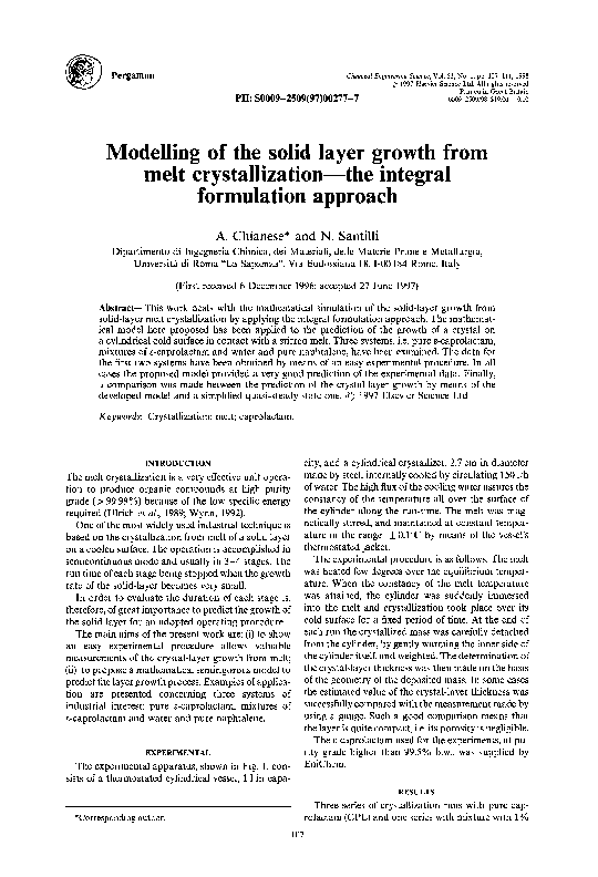 (PDF) Modelling of the solid layer growth from melt crystallization—the integral formulation ...