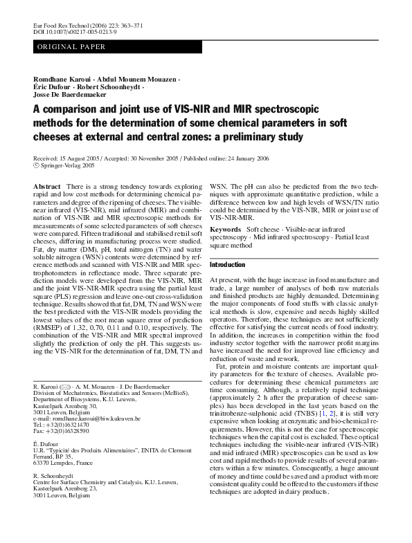 (PDF) A comparison and joint use of VIS-NIR and MIR spectroscopic ...