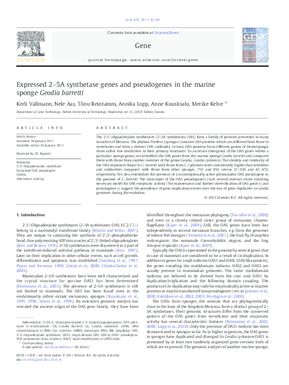 (PDF) Expressed 2–5A synthetase genes and pseudogenes in the marine ...