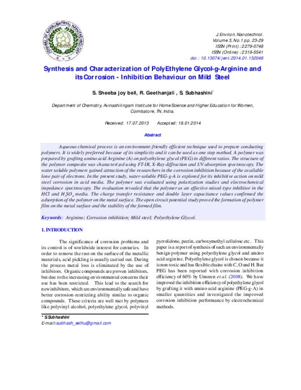 (PDF) Synthesis and Characterization of Polyethylene Glycol ...