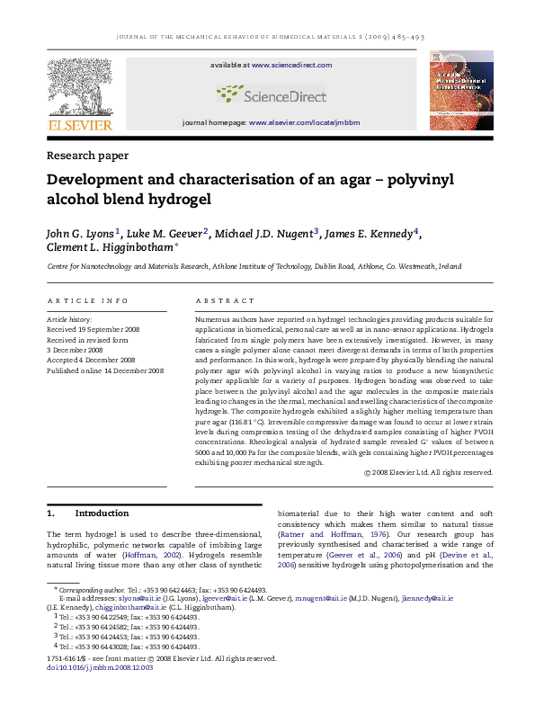 (PDF) Development and characterisation of an agar–polyvinyl alcohol ...