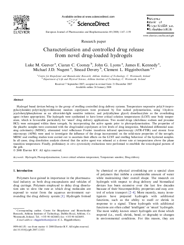 (PDF) Characterisation and controlled drug release from novel drug ...