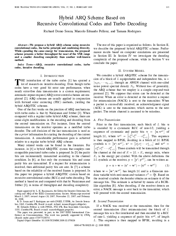 (PDF) Hybrid ARQ scheme based on recursive convolutional codes and turbo decoding