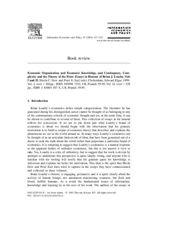 (PDF) Economic Organization and Economic Knowledge, and Contingency ...