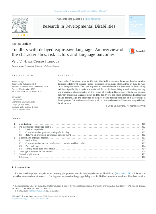(PDF) Toddlers with delayed expressive language: An overview of the ...
