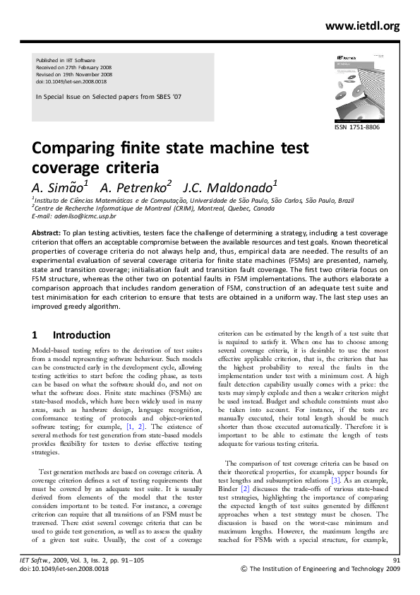 Pdf Comparing Finite State Machine Test Coverage Criteria