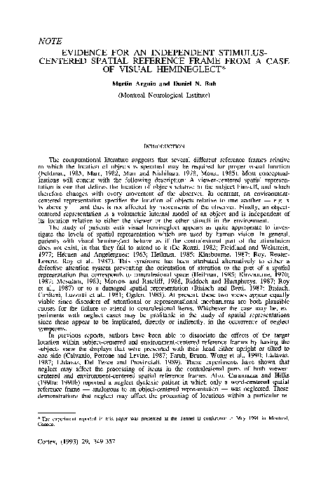 (PDF) Evidence for an independent stimulus-centered spatial reference frame from a case of ...