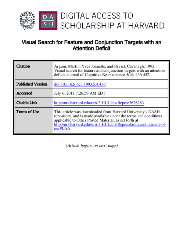 (PDF) Visual Search for Feature and Conjunction Targets with an ...