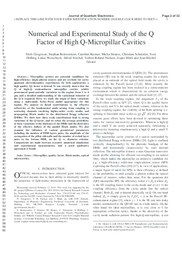 (PDF) High-Q Factor Variations in Micropillar Cavities