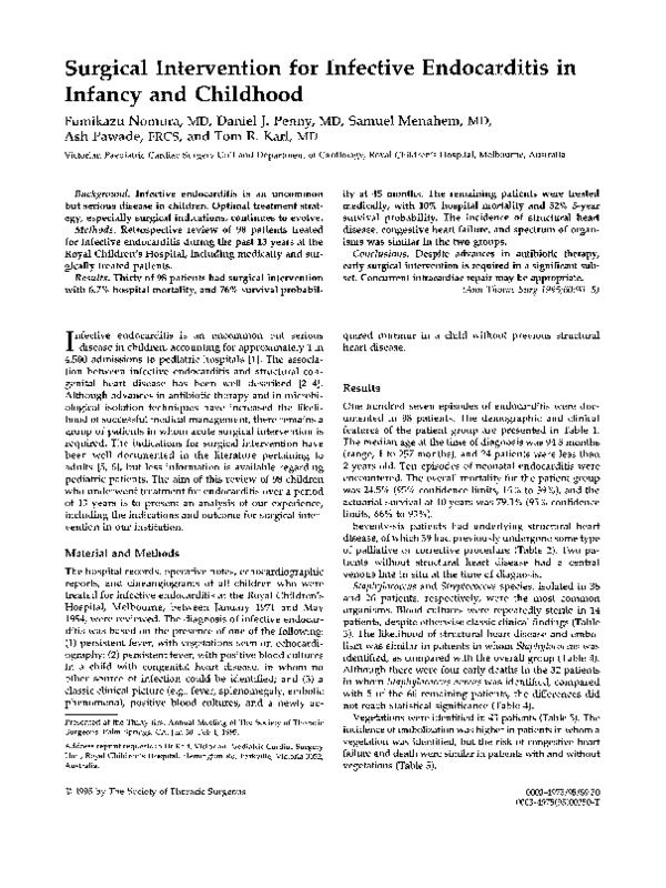 (PDF) Surgical intervention for infective endocarditis in infancy and ...