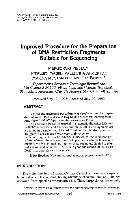 (PDF) Improved procedure for the preparation of DNA restriction ... (PDF) Improved procedure for the preparation of DNA restriction ...