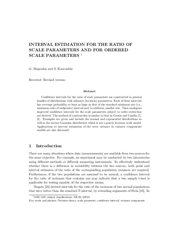 Pdf Interval Estimation For The Ratio Of Scale Parameters And For Ordered Scale Parameters