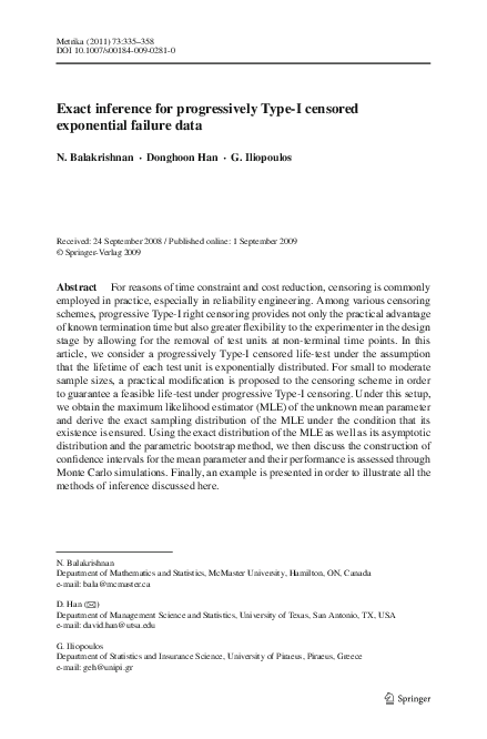 (PDF) Exact inference for progressively Type-I censored exponential failure data