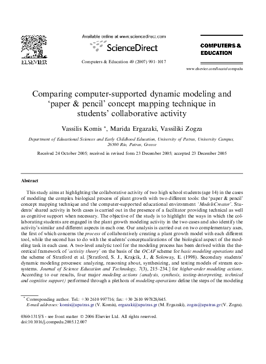 Pdf Comparing Computer Supported Dynamic Modeling And ‘paper And Pencil Concept Mapping