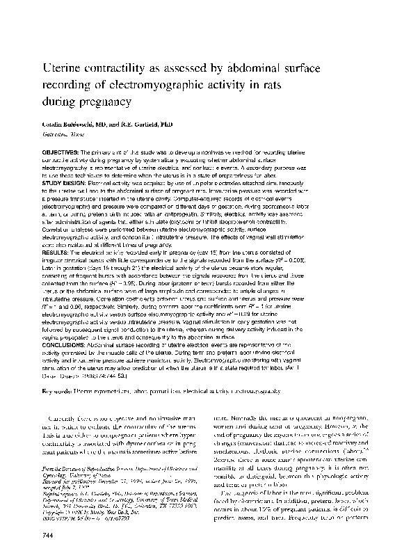 (PDF) Uterine contractility as assessed by abdominal surface recording ...