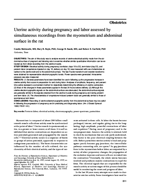 (PDF) Uterine activity during pregnancy and labor assessed by ...