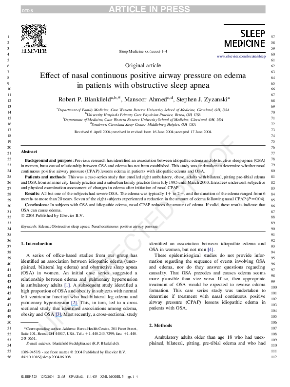 (PDF) Effect of nasal continuous positive airway pressure on edema in ...