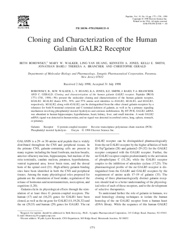 Cloning and characterization of the human galanin GALR2 receptor
