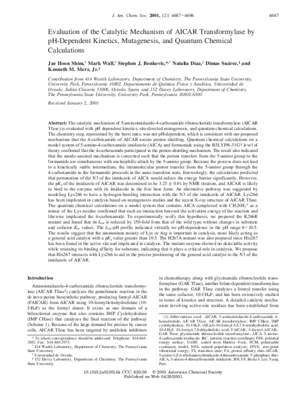 (PDF) Evaluation of the Catalytic Mechanism of AICAR Transformylase by ...