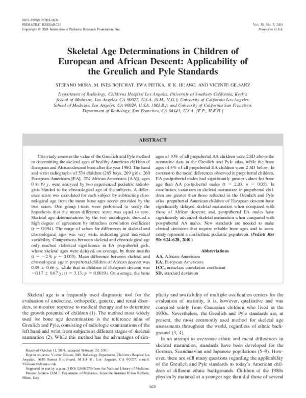 (PDF) Skeletal Age Determinations in Children of European and African ...