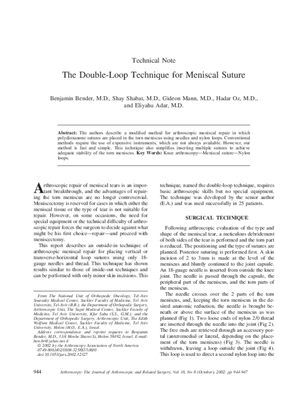 (PDF) The double-loop technique for meniscal suture