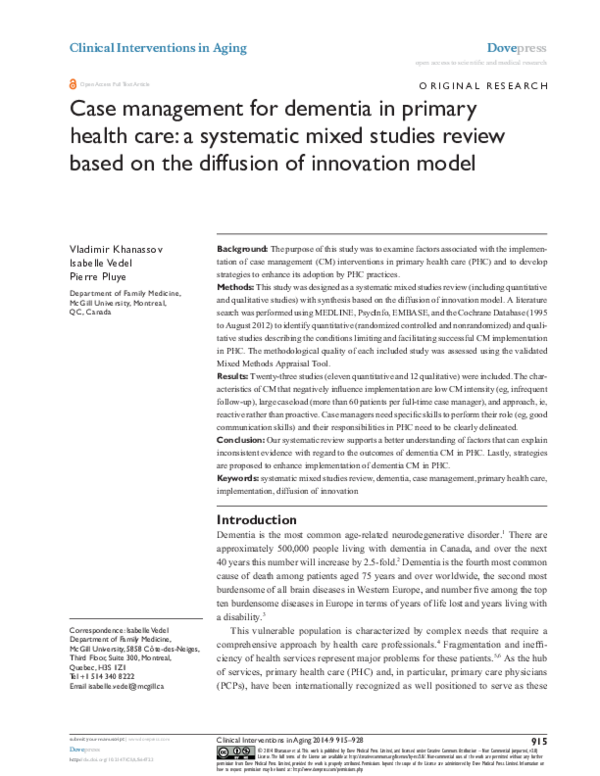 (PDF) Case management for dementia in primary health care: a systematic ...