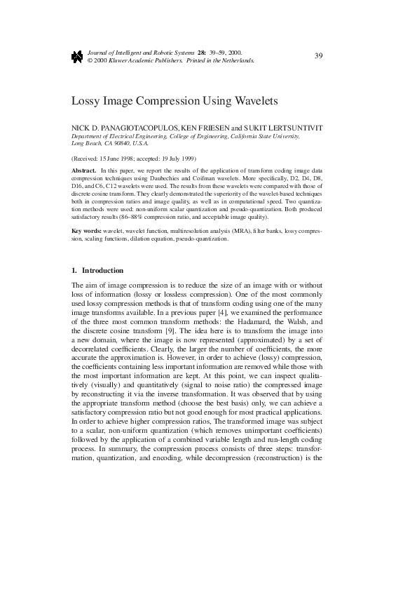 (PDF) Lossy Image Compression Using Wavelets