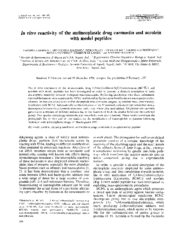 (PDF) in vitro reactivity of the antineoplastic drug carmustin and ...