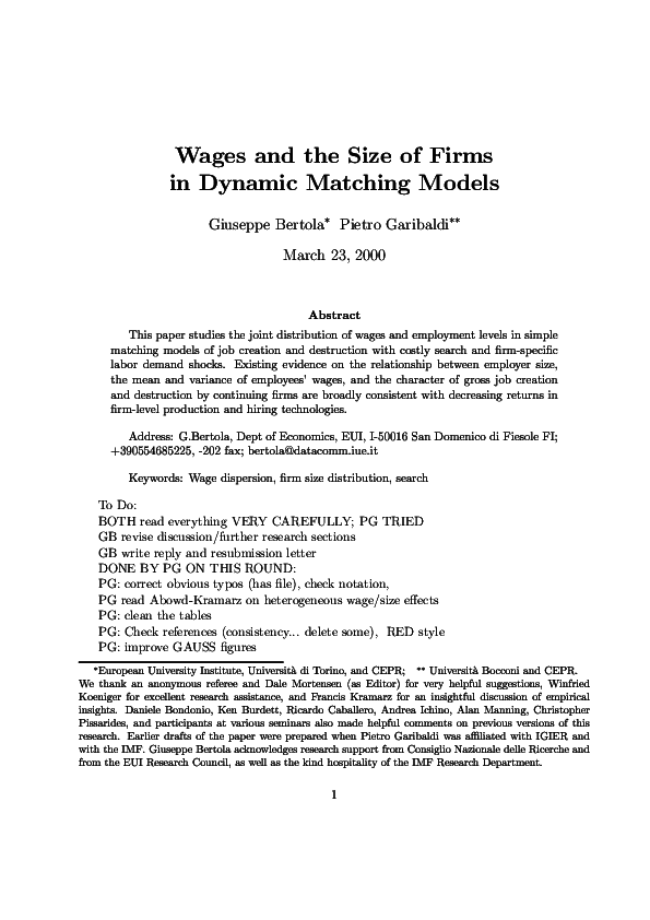 (PDF) Wages and the Size of Firms in Dynamic Matching Models