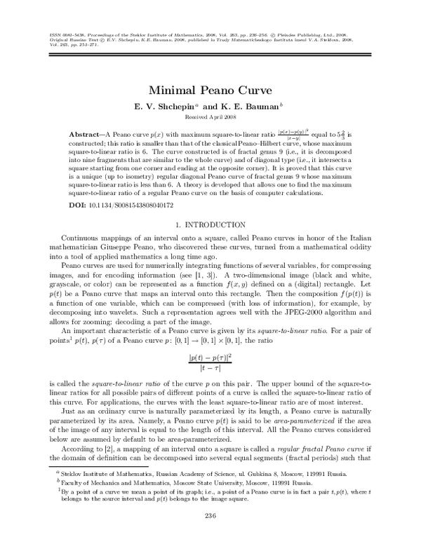 (PDF) Minimal Peano curve