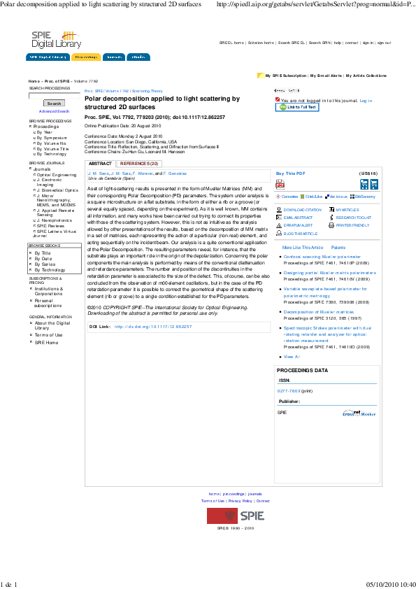(PDF) Polar decomposition applied to light scattering by structured 2D ...
