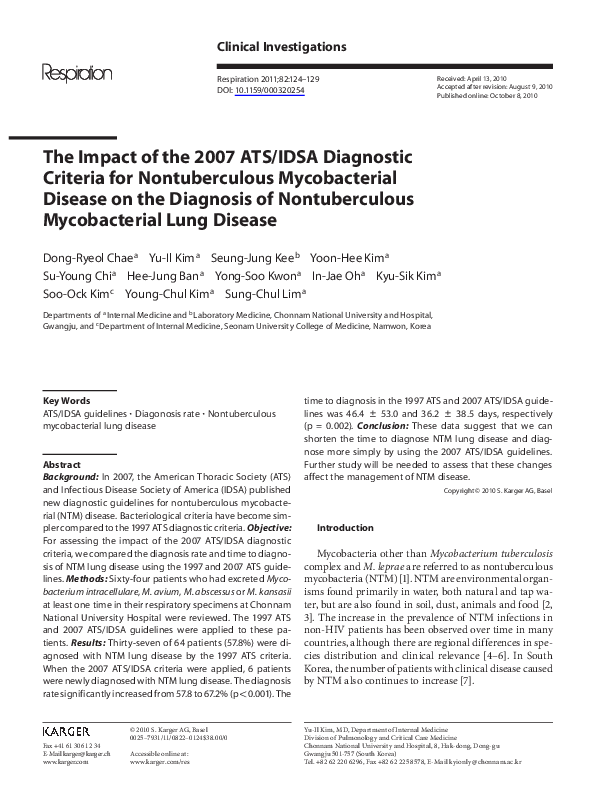 (PDF) The Impact of the 2007 ATS/IDSA Diagnostic Criteria for Nontuberculous Mycobacterial ...