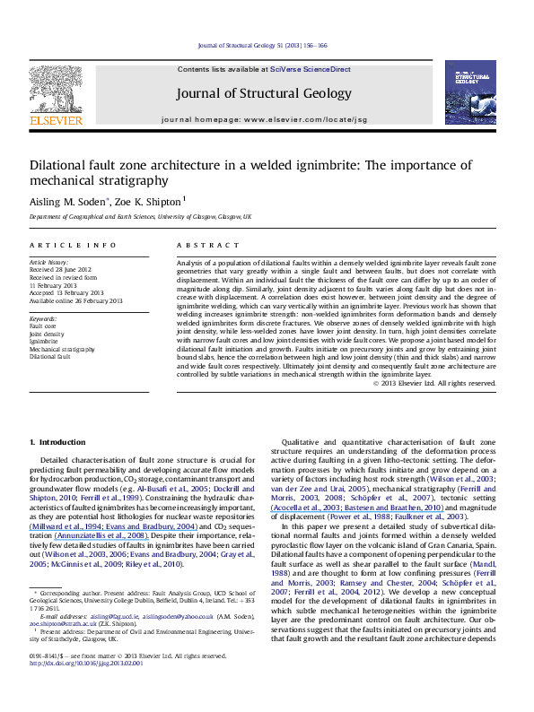 (PDF) Dilational fault zone architecture in a welded ignimbrite: The ...