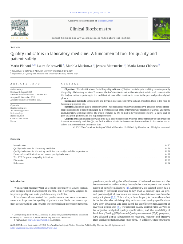 (PDF) Quality indicators in laboratory medicine: A fundamental tool for ...