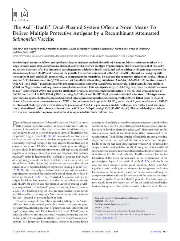 (PDF) The Asd+-DadB+ Dual-Plasmid System Offers a Novel Means To ...