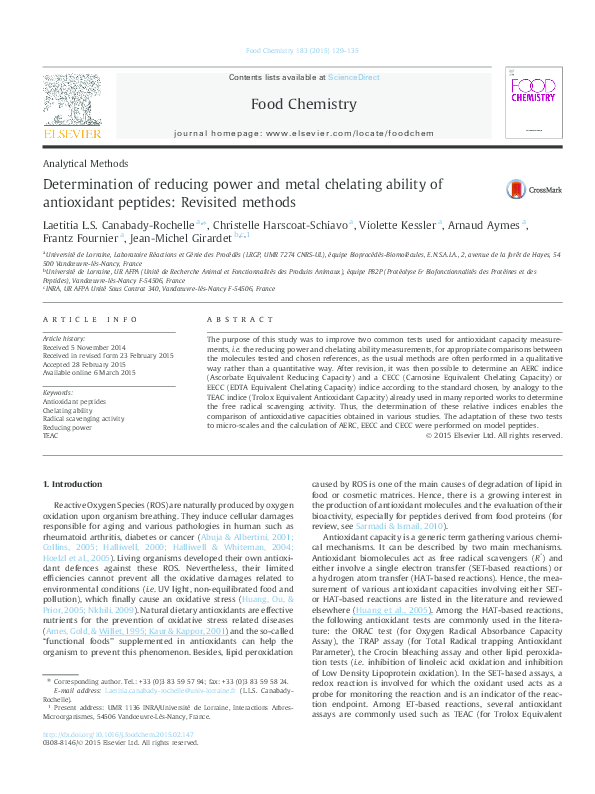 (PDF) Determination of reducing power and metal chelating ability of ...