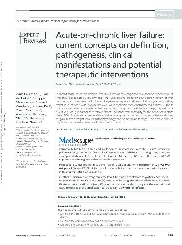 (PDF) Acute-on-chronic liver failure: current concepts on definition ...