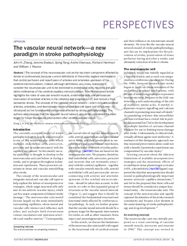 (PDF) The vascular neural network—a new paradigm in stroke pathophysiology