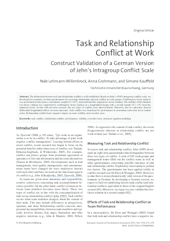 (PDF) Task and Relationship Conflict at Work