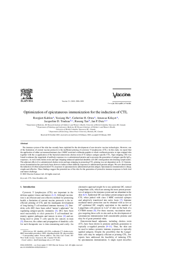 (PDF) Optimization of epicutaneous immunization for the induction of CTL