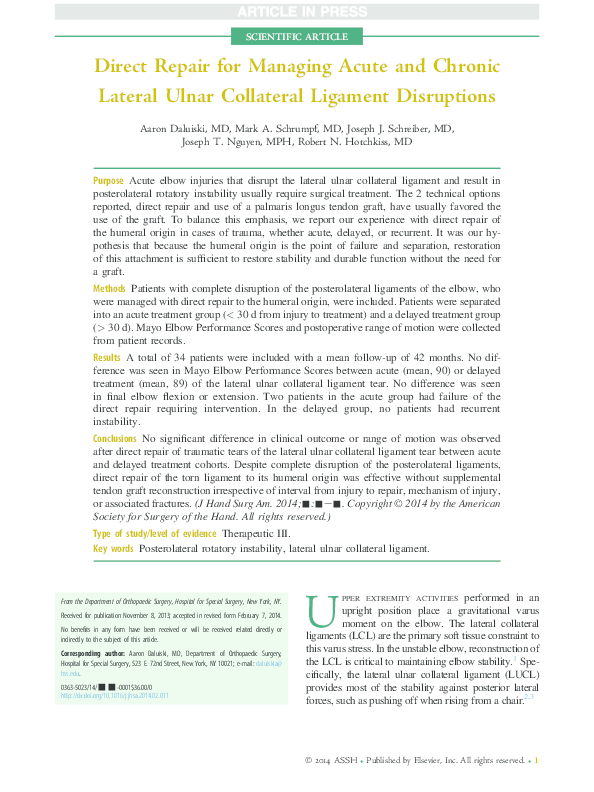 (PDF) Direct Repair for Managing Acute and Chronic Lateral Ulnar ...