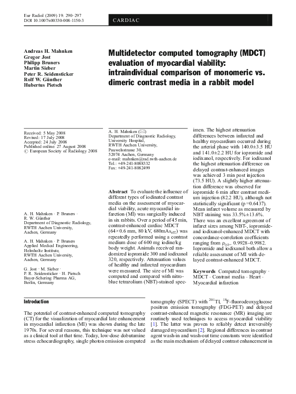 (PDF) Multidetector computed tomography (MDCT) evaluation of myocardial ...